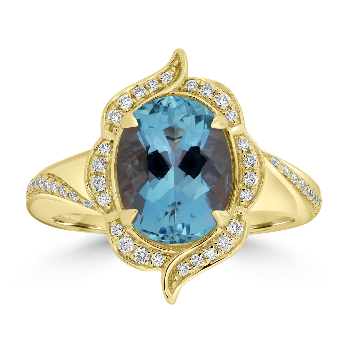 2.58ct Aquamarine Rings with 0.20tct Diamond set in 18K Yellow Gold & Gem Bleu